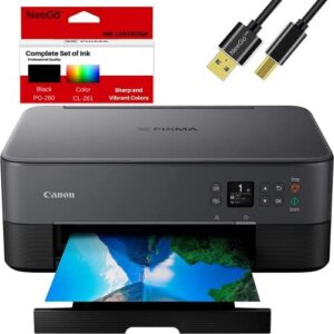 canon wireless pixma inkjet all in one printer with scanner - high resolution fast speed printing compact size up to 4800x1200 dpi color resolution, bonus set of neego ink and 6 ft printer cable