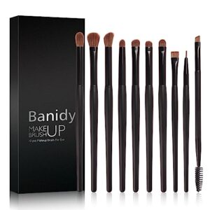 banidy eye makeup brushes 10pcs eyeshadow brushes professional eyebrow eyeliner makeup brushes set with soft synthetic hairs & real wood handle for eyeshadow,eyebrow, eyeliner,concealer,foundation, powder, blending