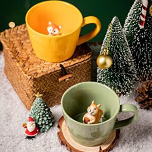 DIHOclub Squirrel Ceramic Cup Hidden 3D Animal Inside Mug,Cute Cartoon Handmade Figurine Mugs,Holiday and Birthday Gift for Coffee Milk Tea Lovers,12 OZ(Light Green)