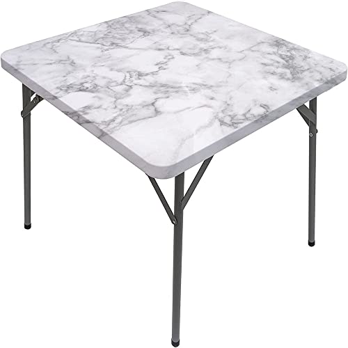 Square Marble Table Cover, Nature Granite Pattern with Cloudy Spotted Trace Effects Marble Image, Elastic Edge, Suitable for Table Decoration, Buffet and Camping, for 42"x42" Square Table Grey Dust