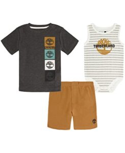 timberland boys 3 pieces short set, heather/brown sugar, 12m us