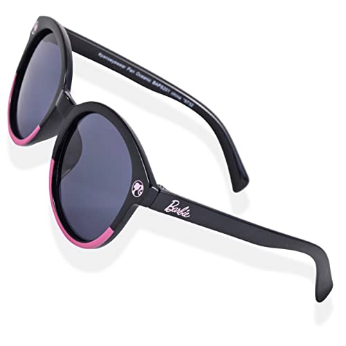 Barbie Girl's Cat Eye Sunglasses and Handled Hard Case Set (Pink-White-Black)