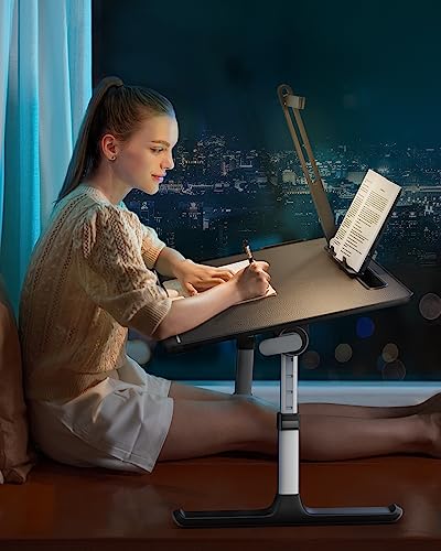 Laptop Bed Tray Desk with LED Desk Light, SAIJI Adjustable Laptop Stand for Bed, XX-Large PVC Leather Foldable Laptop Table with Book Stand, School Supplies for High School College Students (Black)