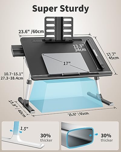 Laptop Bed Tray Desk with LED Desk Light, SAIJI Adjustable Laptop Stand for Bed, XX-Large PVC Leather Foldable Laptop Table with Book Stand, School Supplies for High School College Students (Black)