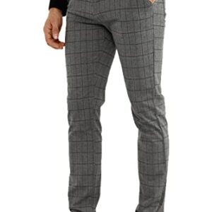 GINGTTO Mens Plaid Pants Casual Dress Pants for Men Slim Fit Stretch Slacks for Men Grey Sze 32