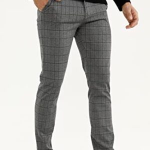 GINGTTO Mens Plaid Pants Casual Dress Pants for Men Slim Fit Stretch Slacks for Men Grey Sze 32