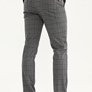 GINGTTO Mens Plaid Pants Casual Dress Pants for Men Slim Fit Stretch Slacks for Men Grey Sze 32