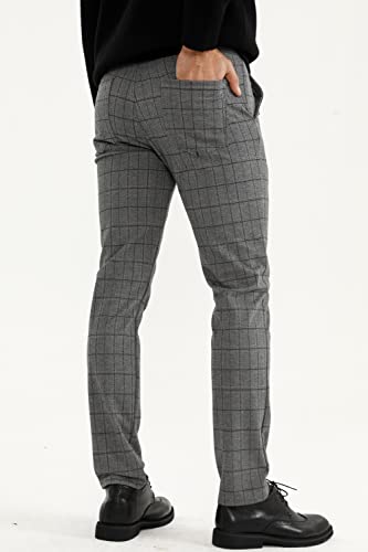 GINGTTO Mens Plaid Pants Casual Dress Pants for Men Slim Fit Stretch Slacks for Men Grey Sze 32