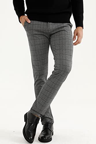 GINGTTO Mens Plaid Pants Casual Dress Pants for Men Slim Fit Stretch Slacks for Men Grey Sze 32