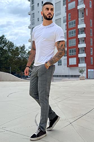 GINGTTO Mens Plaid Pants Casual Dress Pants for Men Slim Fit Stretch Slacks for Men Grey Sze 32