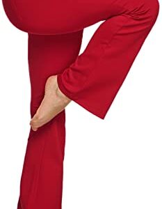 TSLA Womens Bootcut Yoga Pants with Pockets, Tummy Control High Waist Bootleg Yoga Pants, 4 Way Stretch Workout Pants, Bootcut Petite Red, Large