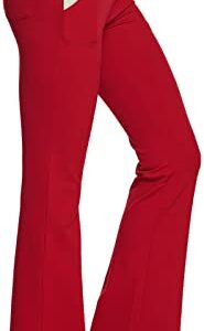 TSLA Womens Bootcut Yoga Pants with Pockets, Tummy Control High Waist Bootleg Yoga Pants, 4 Way Stretch Workout Pants, Bootcut Petite Red, Large