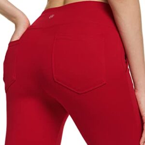 TSLA Womens Bootcut Yoga Pants with Pockets, Tummy Control High Waist Bootleg Yoga Pants, 4 Way Stretch Workout Pants, Bootcut Petite Red, Large