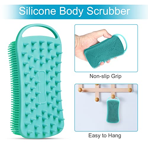 2 Pack Silicone Body Scrubber, 2 in 1 Shower and Scalp Massager Shampoo Brush, Soft Silicone Loofah for Sensitive Skin, Double-Sided Body Brush, Lathers Well, Gentle Exfoliating (Black,Green)