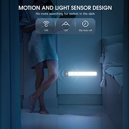 Under Cabinet Lights,40 LED Rechargeable Battery Operated Motion Sensor Light Indoor, 2 Pack Magnetic Dimmable Closet Lights, Wireless Under Counter Lights for Kitchen, Stairs (White Light)