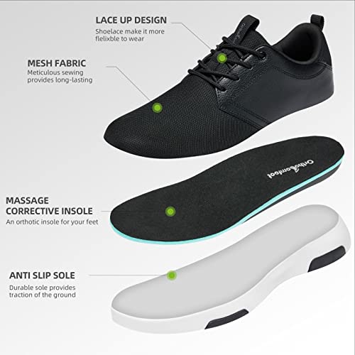 OrthoComfoot Mens's Plantar Fasciitis Driving Shoes, Leather Orthopedic Walking Shoes, Supportive Fashion Sneakers for High Arch Black Size 11