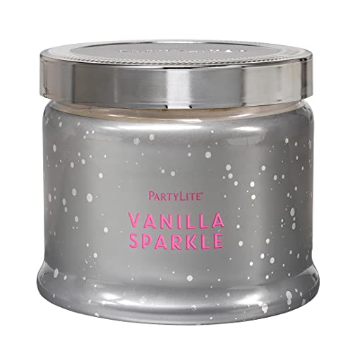 PartyLite Vanilla Sparkle 3-Wick Jar Candle, Highly Fragranced Clean Burning Glass Candle, 25-45 Hours Burn Time (Vanilla Sparkle)