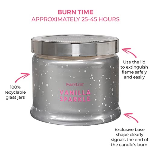 PartyLite Vanilla Sparkle 3-Wick Jar Candle, Highly Fragranced Clean Burning Glass Candle, 25-45 Hours Burn Time (Vanilla Sparkle)