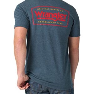 Wrangler Men's Western Crew Neck Short Sleeve Tee Shirt, Navy Original Denim, X-Large