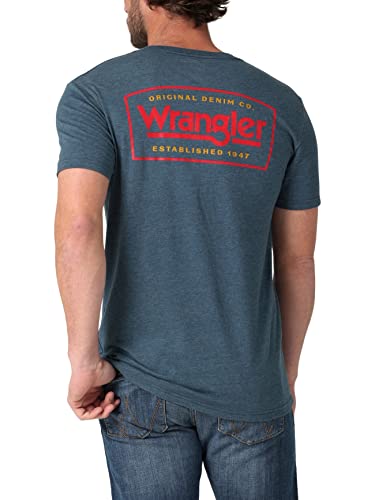 Wrangler Men's Western Crew Neck Short Sleeve Tee Shirt, Navy Original Denim, X-Large