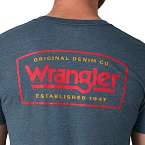 Wrangler Men's Western Crew Neck Short Sleeve Tee Shirt, Navy Original Denim, X-Large