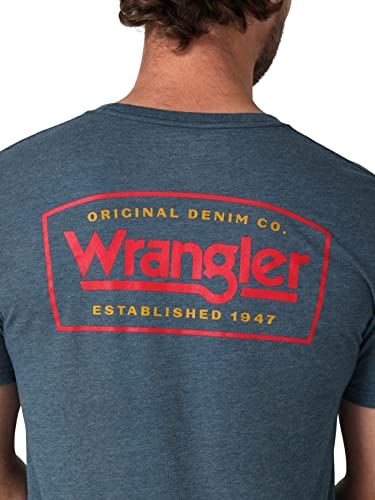 Wrangler Men's Western Crew Neck Short Sleeve Tee Shirt, Navy Original Denim, X-Large