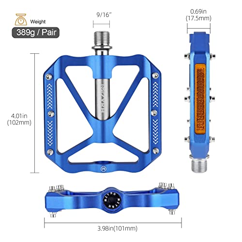 MZYRH Mountain Bike Pedals MTB Pedals,3 Sealed Bearings Bicycle Pedals with Reflectors,9/16" Non-Slip Bike Pedals Platform Bicycle Flat Alloy Pedals for Road BMX MTB