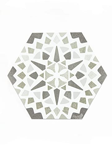 FloorPops 9" x 10.4" Ribera Peel & Stick Hexagon Vinyl Floor Tiles (10 Tiles), (4.5 sqft/Carton), Gray