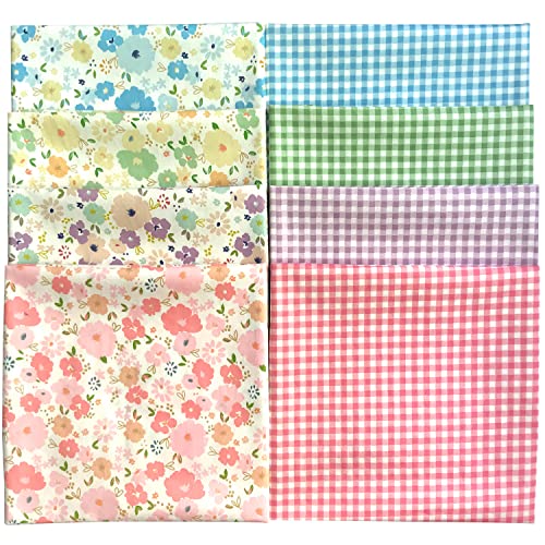 Mililanyo 8pcs 18x22inches (46x56cm) Cotton Fabric Floral Pre-Cut Quilt Squares Fat Quarters Fabric Bundles for Sewing & Quilting, Multicolor