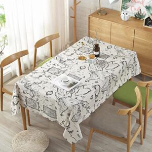 loonelo world map cotton linen tablecloth,antique map printed tablecloth,washable retro style rectangle table cover for dinner,party,picnic,home decor (55.1x98.4 inch)