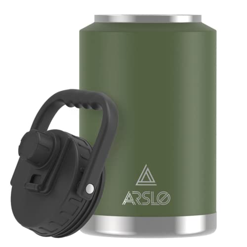 Arslo 1 Gallon Vacuum Insulated Jug,Double-Walled 18/8 Food-grade Stainless Steel 128oz Water Bottle,Hot/Cold Thermos Military Green