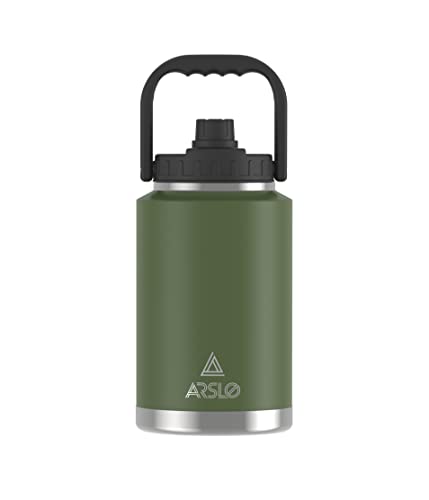 Arslo 1 Gallon Vacuum Insulated Jug,Double-Walled 18/8 Food-grade Stainless Steel 128oz Water Bottle,Hot/Cold Thermos Military Green