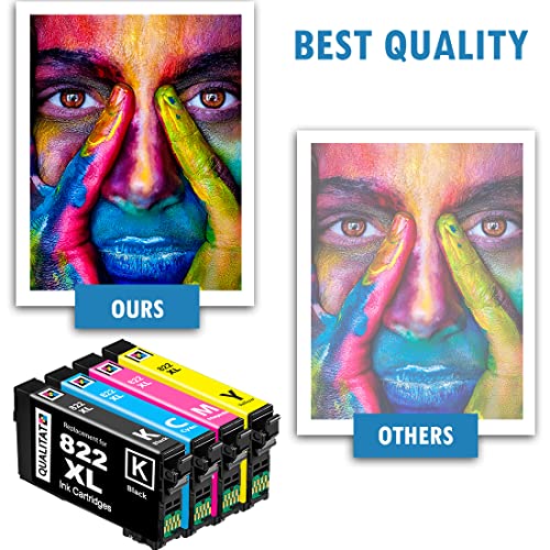 QUALITAT New Chip Compatible for Epson 822XL Ink Cartridges Combo Pack | High Capacity(XL Version) for 822XL Printer Ink Epson Workforce Pro WF-3820 Ink Cartridges WF-4820, WF-4830, WF-4834