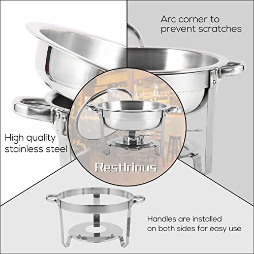 Restlrious Chafing Dish Buffet Set 3 Pack Stainless Steel Round Chafers and Buffet Warmers Set with Glass Viewing Lid, 5QT Foldable Complete Set for Buffet Catering w/Water Pan, Food Pan, Fuel Holder