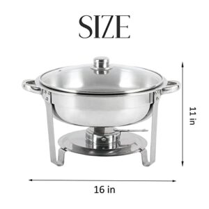 Restlrious Chafing Dish Buffet Set 3 Pack Stainless Steel Round Chafers and Buffet Warmers Set with Glass Viewing Lid, 5QT Foldable Complete Set for Buffet Catering w/Water Pan, Food Pan, Fuel Holder