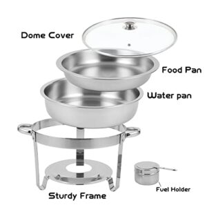 Restlrious Chafing Dish Buffet Set 3 Pack Stainless Steel Round Chafers and Buffet Warmers Set with Glass Viewing Lid, 5QT Foldable Complete Set for Buffet Catering w/Water Pan, Food Pan, Fuel Holder