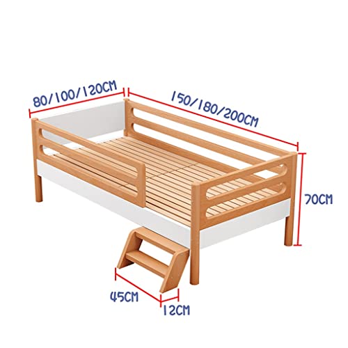 Wooden Bed Frame, Solid Wood Bedroom Furniture with Guardrail Boy Individual Widen Beech Baby Stitching Side Bed for Adults Teenagers Easy Assemble (Size : 150x80x40cm)