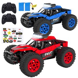 remote control car,1:20 scale rc stunt car,2wd high speed 25 mph all terrains monster truck electric toy off road rc toy cars crawler with led headlight for xmas birthday gift adults,kids(blue/red)