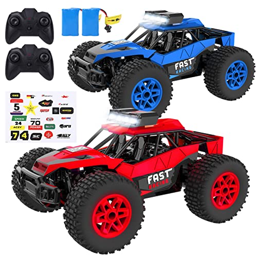 Remote Control Car,1:20 Scale RC Stunt Car,2WD High Speed 25 Mph All Terrains Monster Truck Electric Toy Off Road RC Toy Cars Crawler with LED Headlight for Xmas Birthday Gift Adults,Kids(Blue/Red)