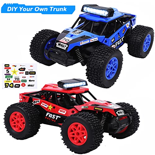 Remote Control Car,1:20 Scale RC Stunt Car,2WD High Speed 25 Mph All Terrains Monster Truck Electric Toy Off Road RC Toy Cars Crawler with LED Headlight for Xmas Birthday Gift Adults,Kids(Blue/Red)