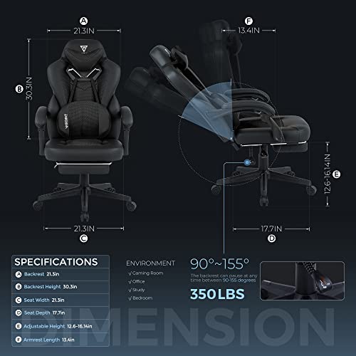 Vigosit Gaming Chair- Gaming Chair with Footrest, Mesh Gaming Chair for Heavy People, Ergonomic Reclining Gamer Computer Chair for Adult, Big and Tall Office PC Chair Gaming with Massage (Black)