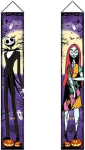 jack skellington porch sign banner 2 pcs 11.8×70.8" halloween nightmare before christmas banner halloween party supplies welcome sign halloween door banner fall decorations