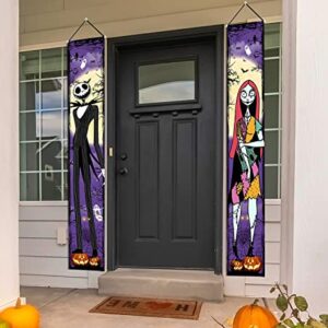 Jack Skellington Porch Sign Banner 2 Pcs 11.8×70.8" Halloween Nightmare Before Christmas Banner Halloween Party Supplies Welcome Sign Halloween Door Banner fall Decorations