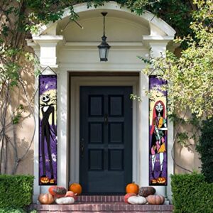 Jack Skellington Porch Sign Banner 2 Pcs 11.8×70.8" Halloween Nightmare Before Christmas Banner Halloween Party Supplies Welcome Sign Halloween Door Banner fall Decorations