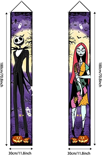 Jack Skellington Porch Sign Banner 2 Pcs 11.8×70.8" Halloween Nightmare Before Christmas Banner Halloween Party Supplies Welcome Sign Halloween Door Banner fall Decorations