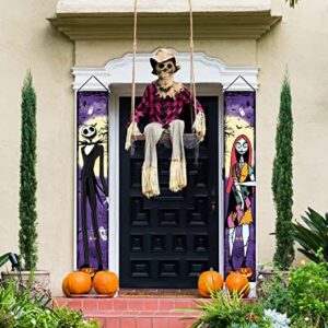 Jack Skellington Porch Sign Banner 2 Pcs 11.8×70.8" Halloween Nightmare Before Christmas Banner Halloween Party Supplies Welcome Sign Halloween Door Banner fall Decorations