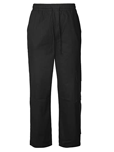 WDIRARA Men's Drawstring Waist Streetwear Long Cargo Pants with Pockets Black M