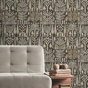 roommates rmk12371pl persian ikat peel and stick wallpaper, black, taupe