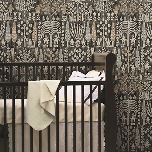 RoomMates RMK12371PL Persian Ikat Peel and Stick Wallpaper, Black, Taupe