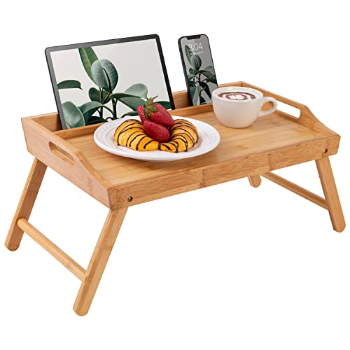 ROSSIE HOME Bamboo Bed Tray, Lap Desk with Phone Holder - Fits up to 15.6 Inch Laptops and Most Tablets - Natural - Style No. 78007, Medium